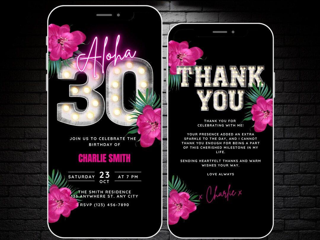 Womens Aloha 30 Birthday Invitation, 30th Video Invite, Hello 30 Invitation, Tropical Party ...