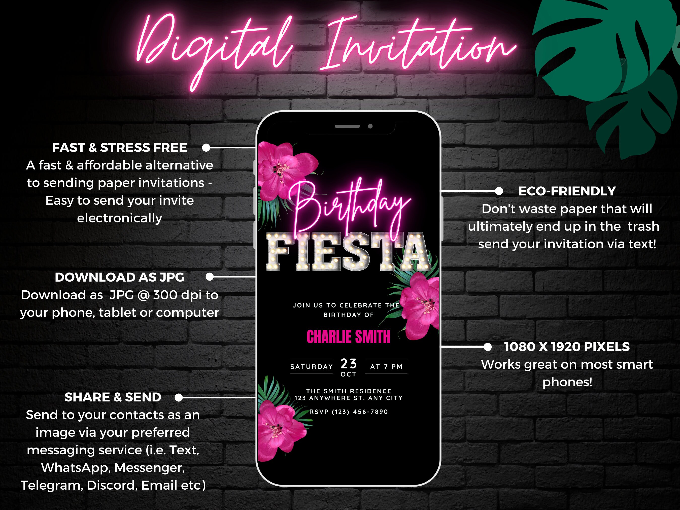 Animated Girls Birthday Fiesta Invitation Pink Tropical - Etsy