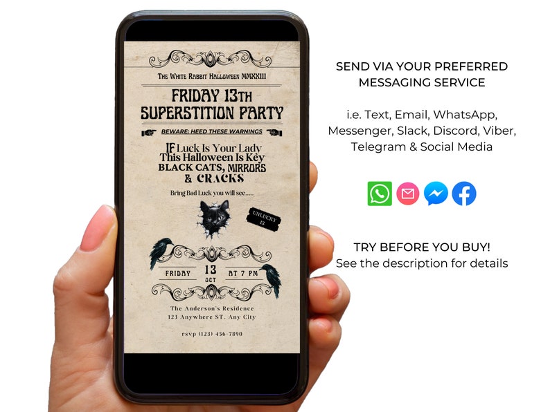 Friday the 13th Superstition Party Invitation Superstition - Etsy