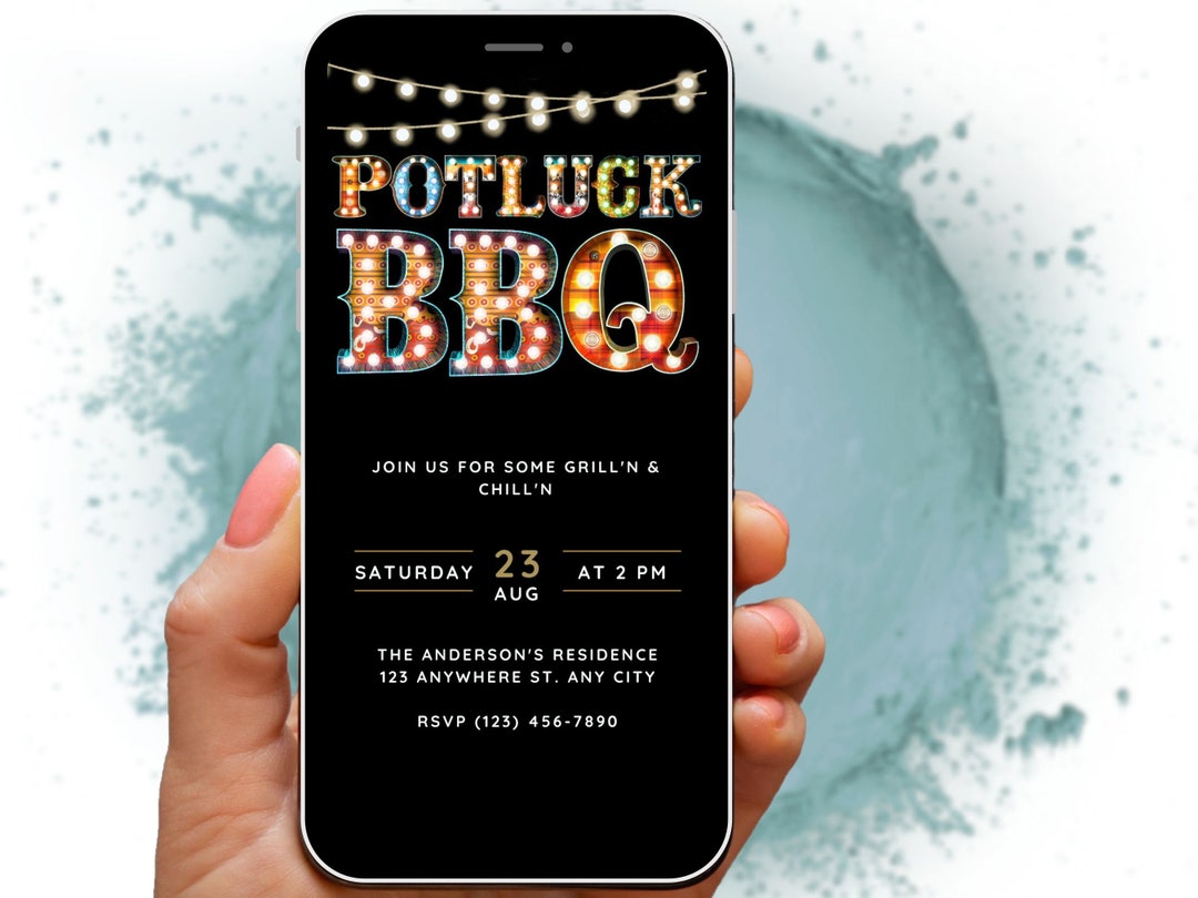 Potluck BBQ Digital Invitation Grill and Chill Invite, Backyard BBQ ...