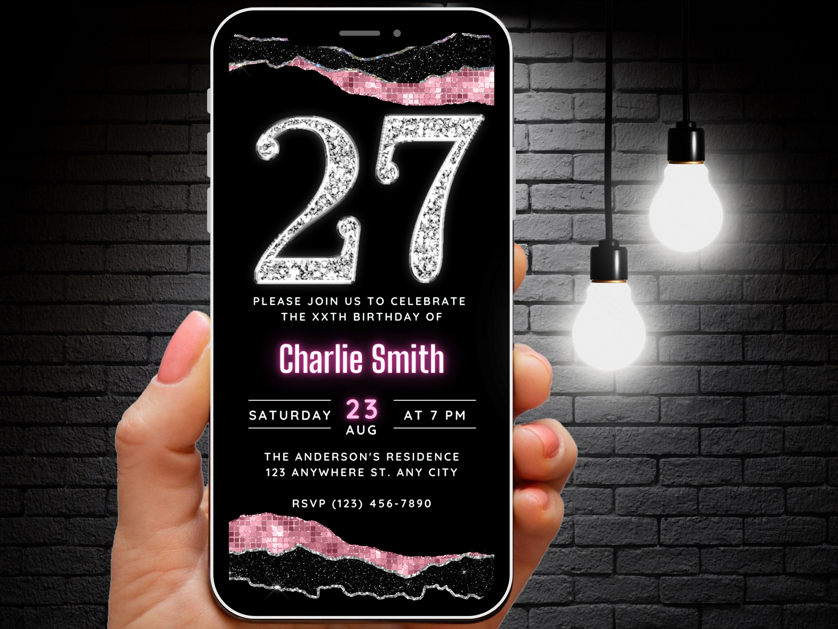 Digital 27th Birthday Invitation 27th Diamond Invitation for - Etsy