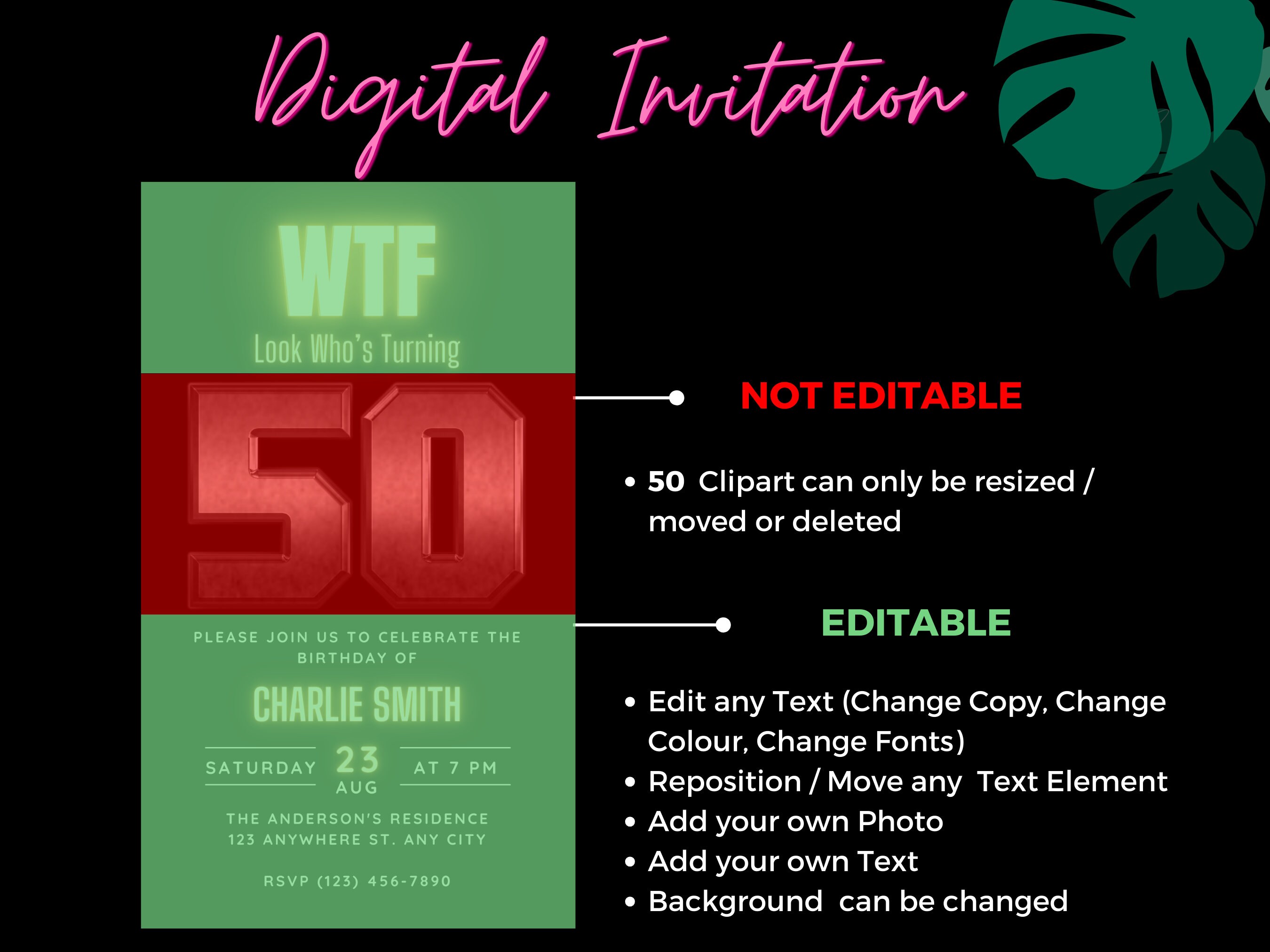 WTF Look Who's Turning 50 50th Birthday Invitation - Etsy