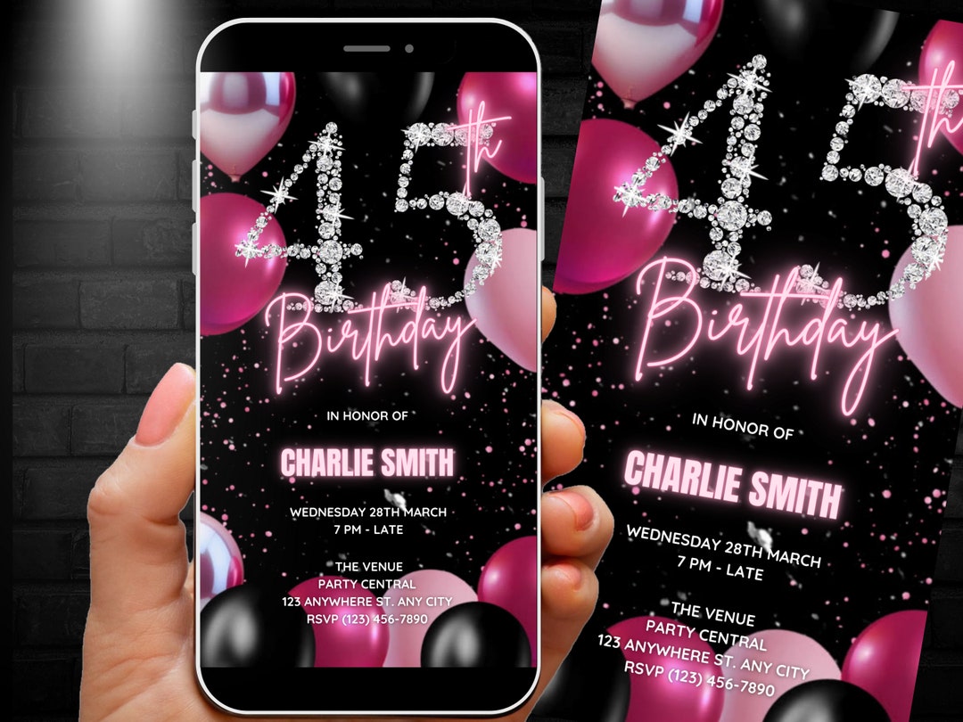 45th Birthday Invitation for Women, Blush Pink Forty Invite, Phone ...