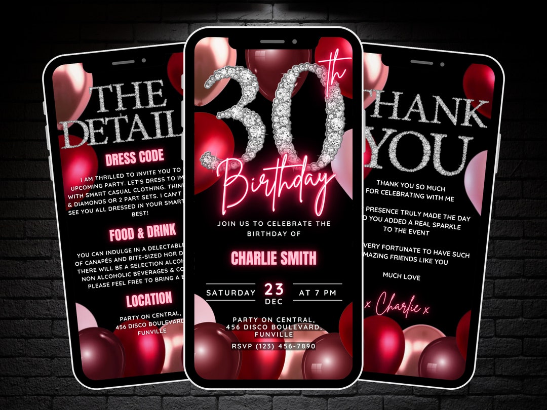 Womens 30th Birthday Digital Invitation Template, Editable Animated Red ...