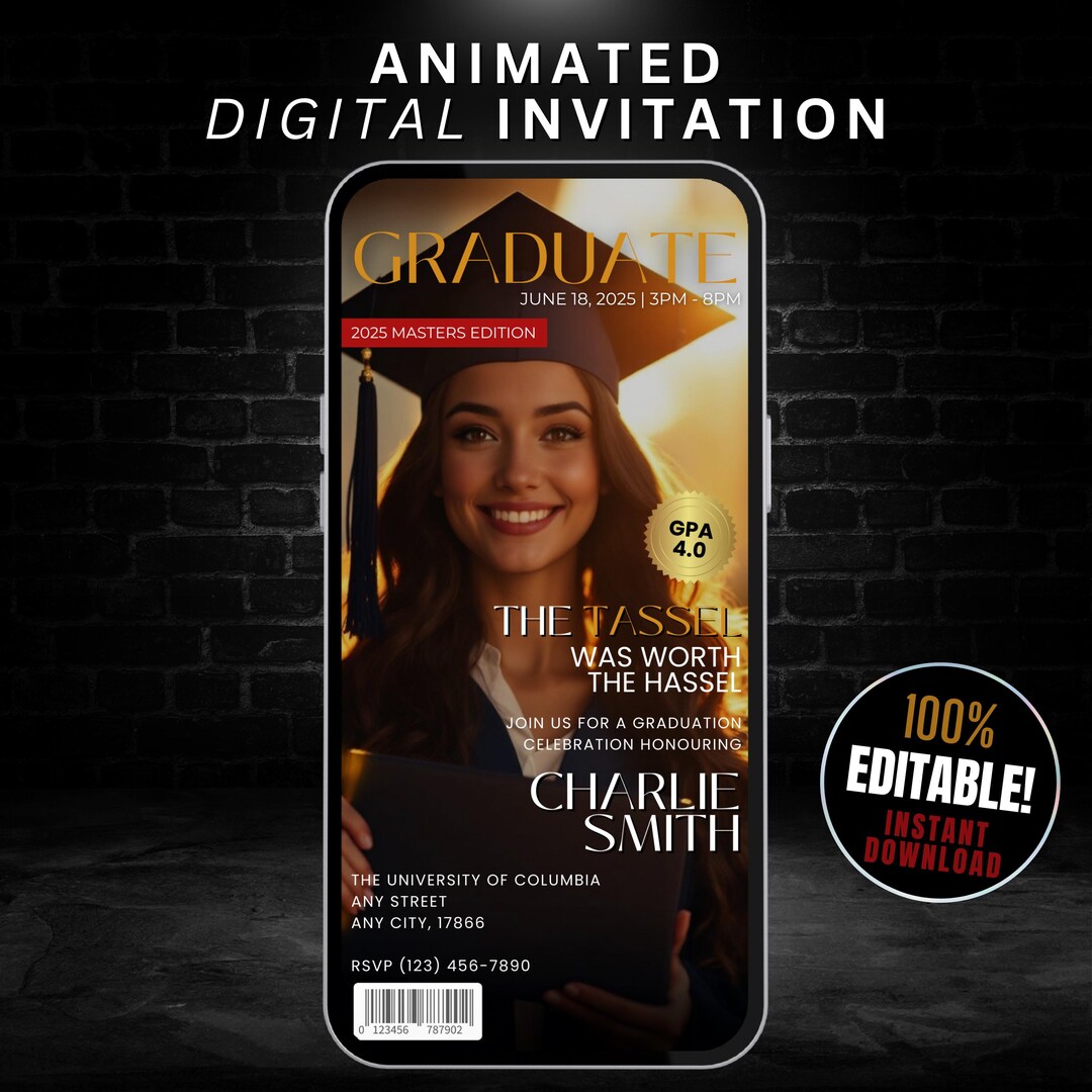 Digital Graduation Invitation Template, Editable Graduation Magazine ...
