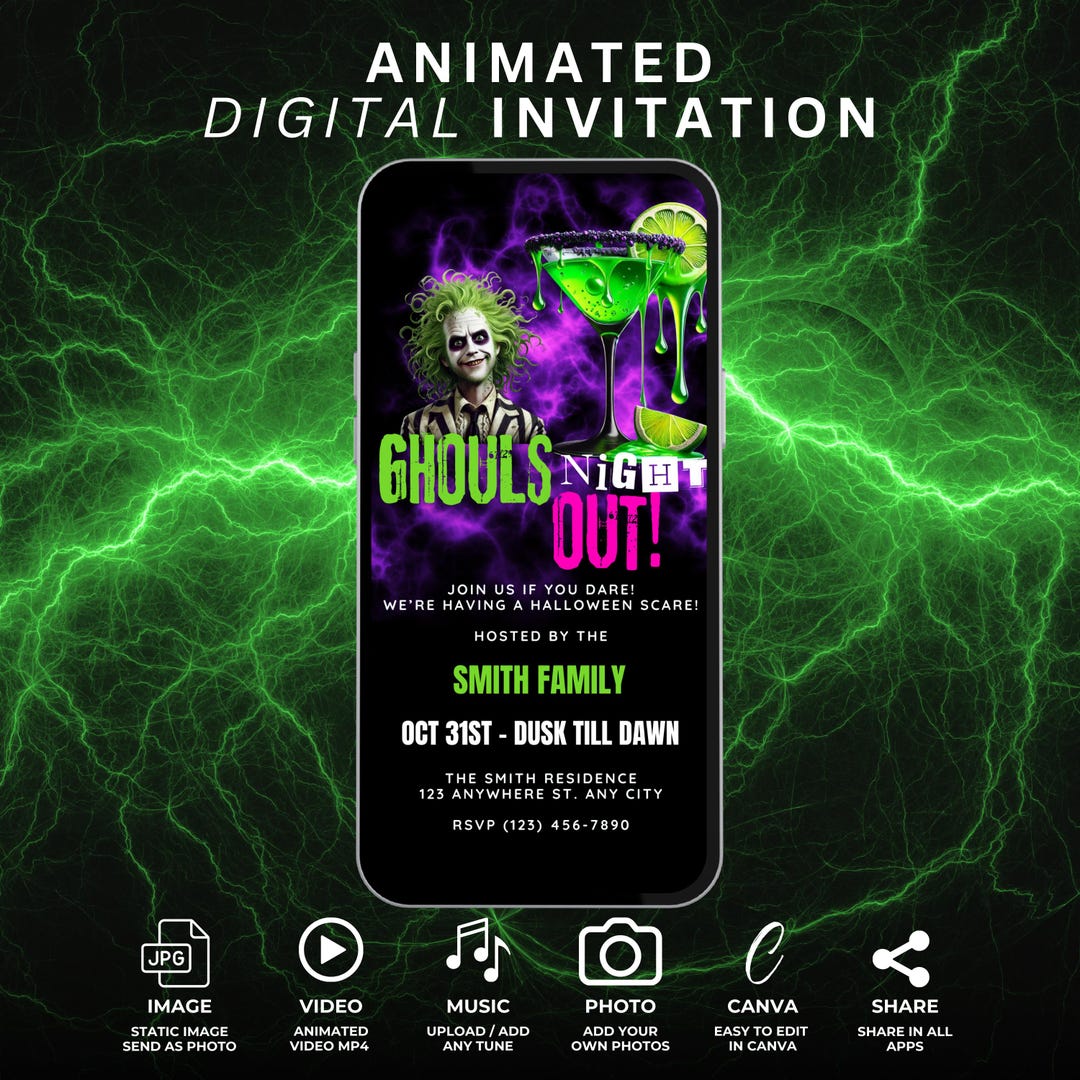 Digital Ghouls Night Out Halloween Party Invitation Template, Animated ...