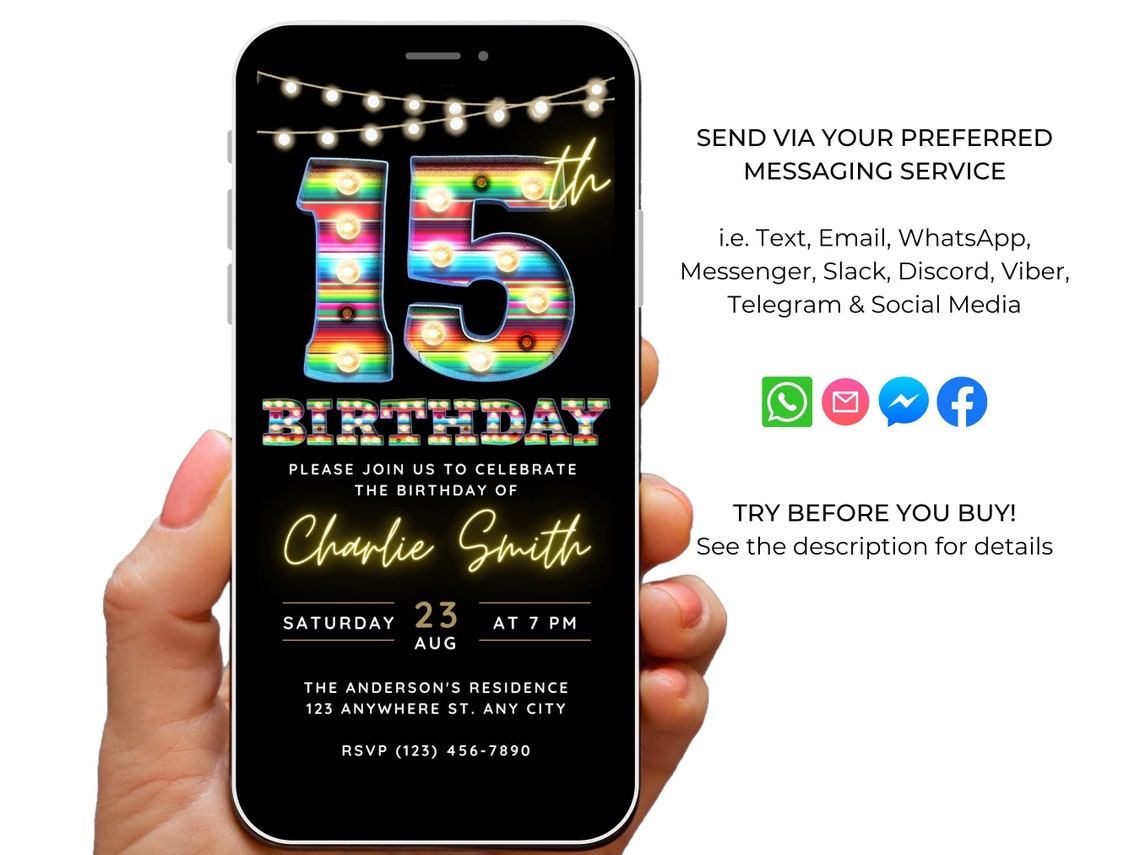 Editable 15th Birthday Invitation Template Digital Invite for - Etsy