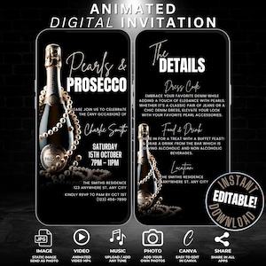 Digital Pearls & Prosecco Invitation Itinerary Template, Self Edit ...