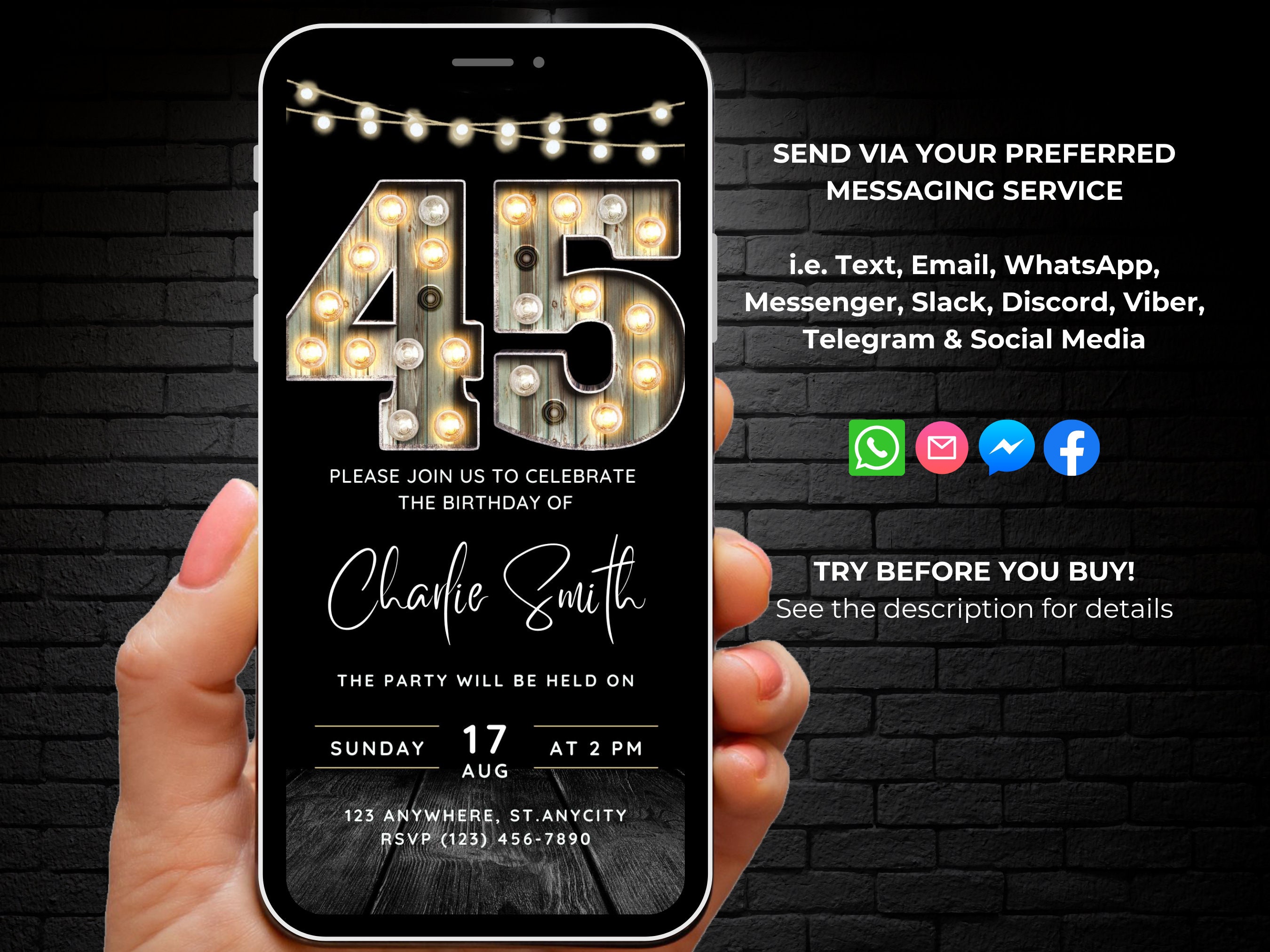 Digital 45th Birthday Invitation for Men 45th Birthday Invite - Etsy