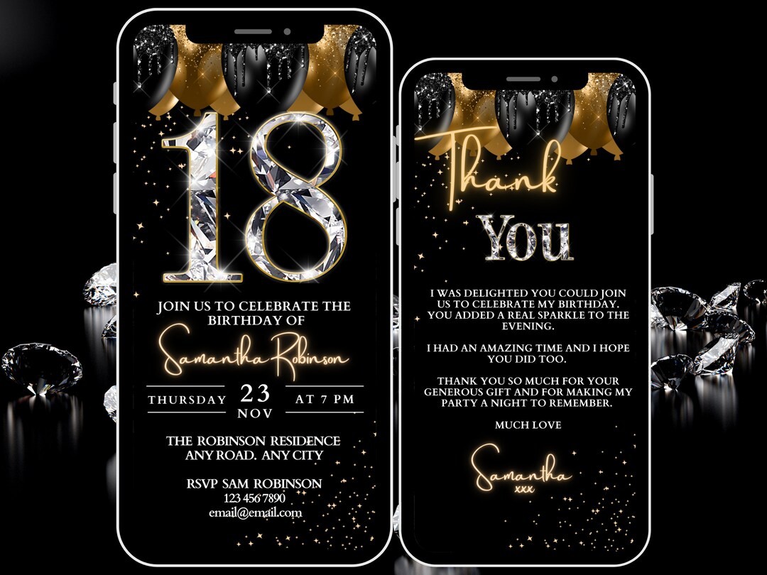 Animated 18th Birthday Invitation & Thank You Card, Sparkly 18th Party ...