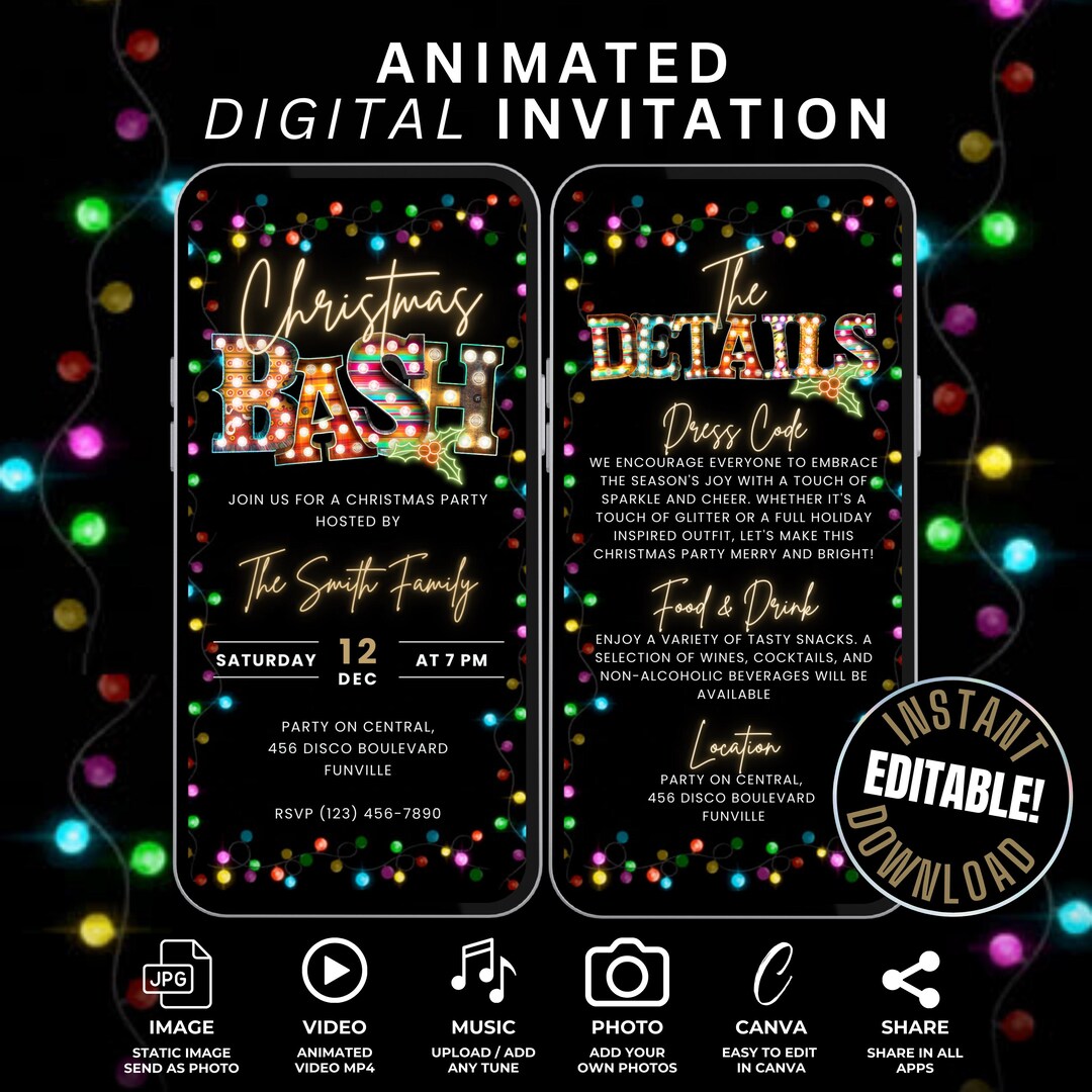 Digital Christmas Bash Invitation Flyer, Editable Christmas Lights ...