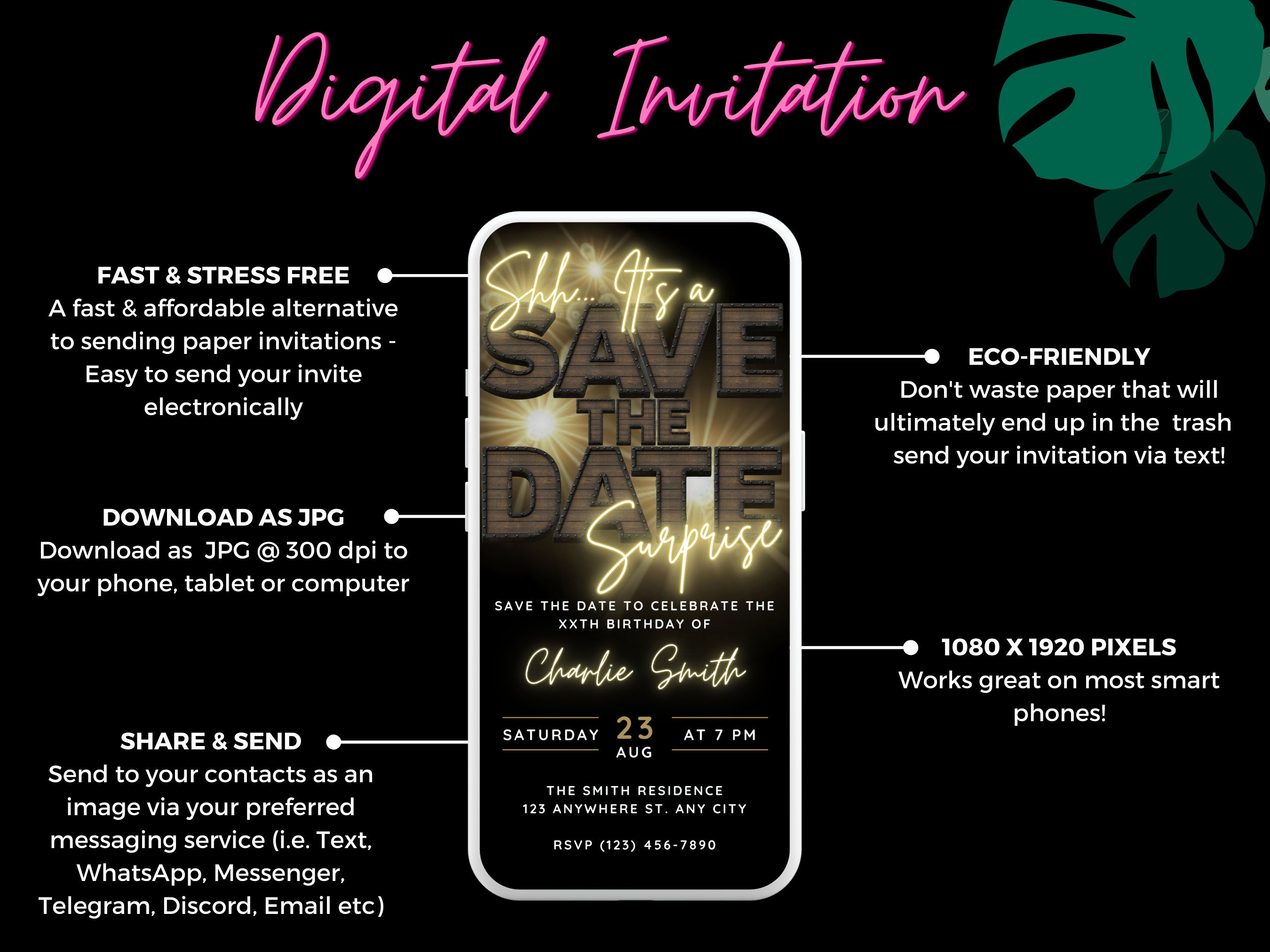 Digital Save the Date Surprise Birthday Party Invitation Template ...