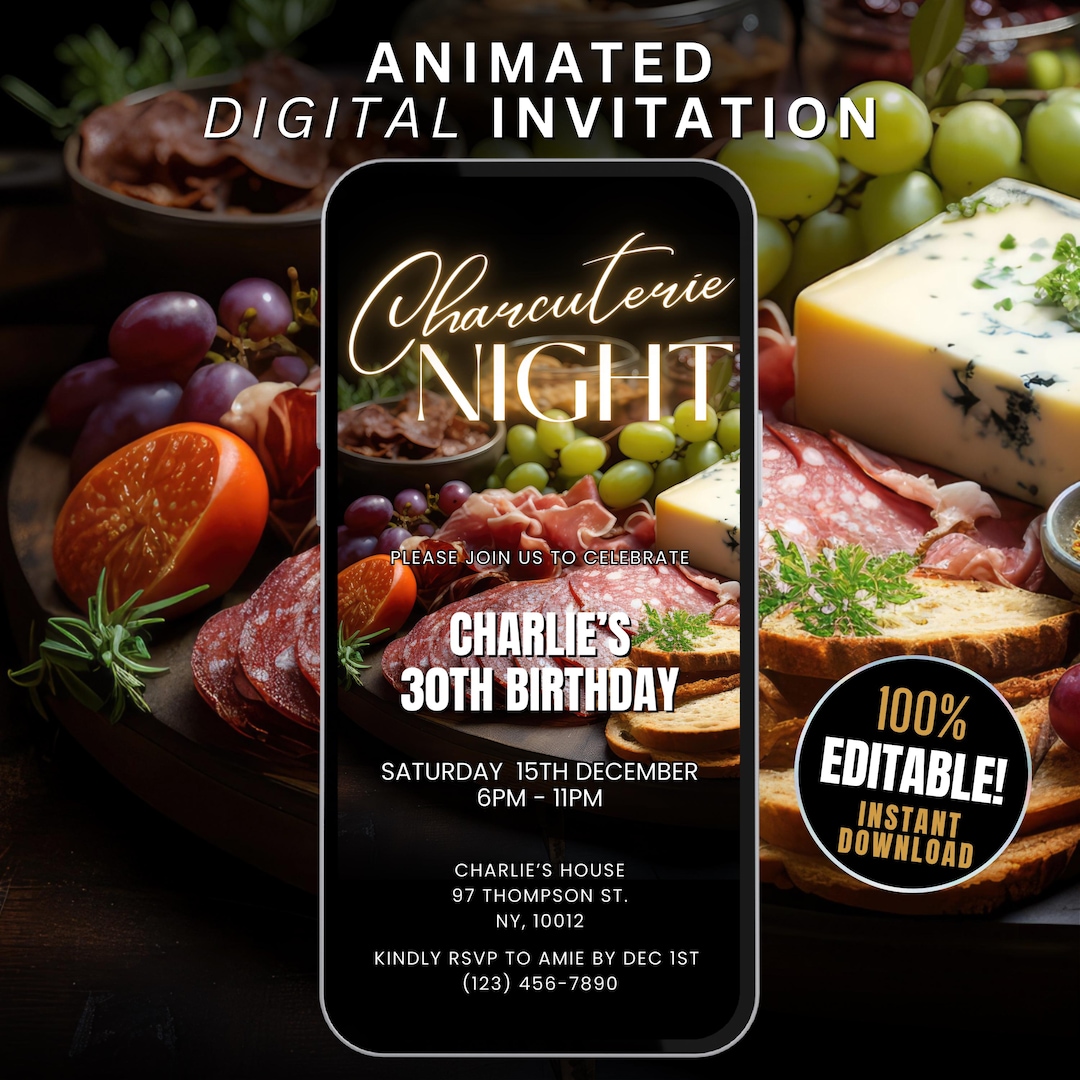 Digital Charcuterie Board Party Invitation Flyer, Editable Animated ...