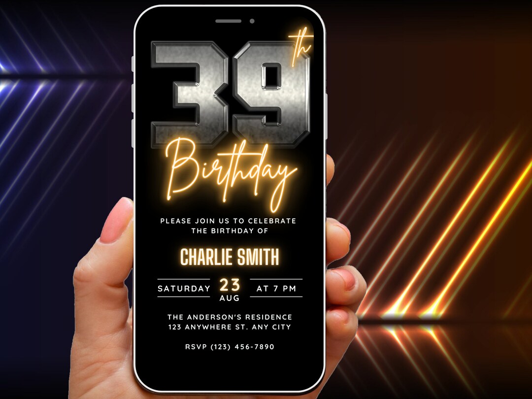 Mens 39th Birthday Invitation Template Download, 39th Birthday Invite ...