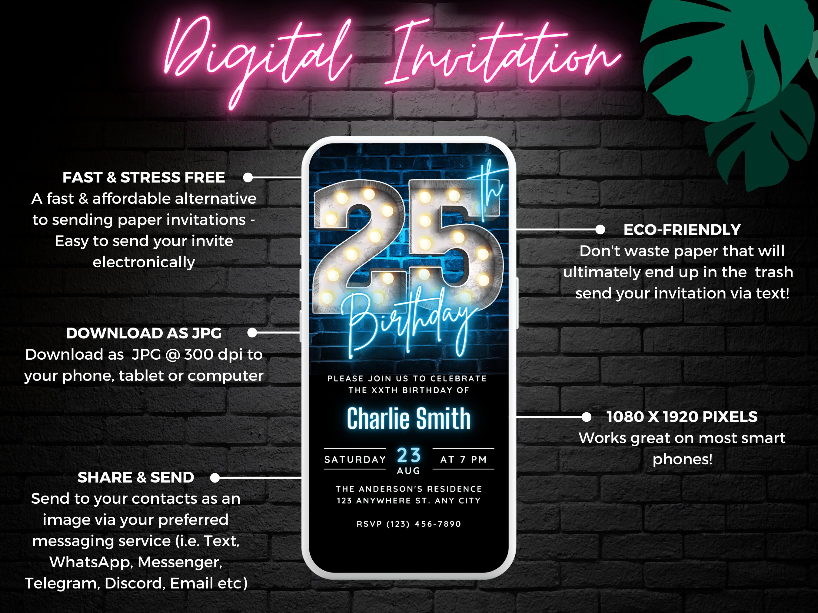 Editable 25th Birthday Invitation for Men Digital Template - Etsy