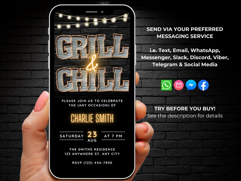 Digital Grill & Chill Invite Backyard BBQ Party Invitation Template ...