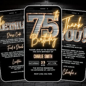75th Birthday Invitation for Men, 75th Birthday Invite, Male 75 ...