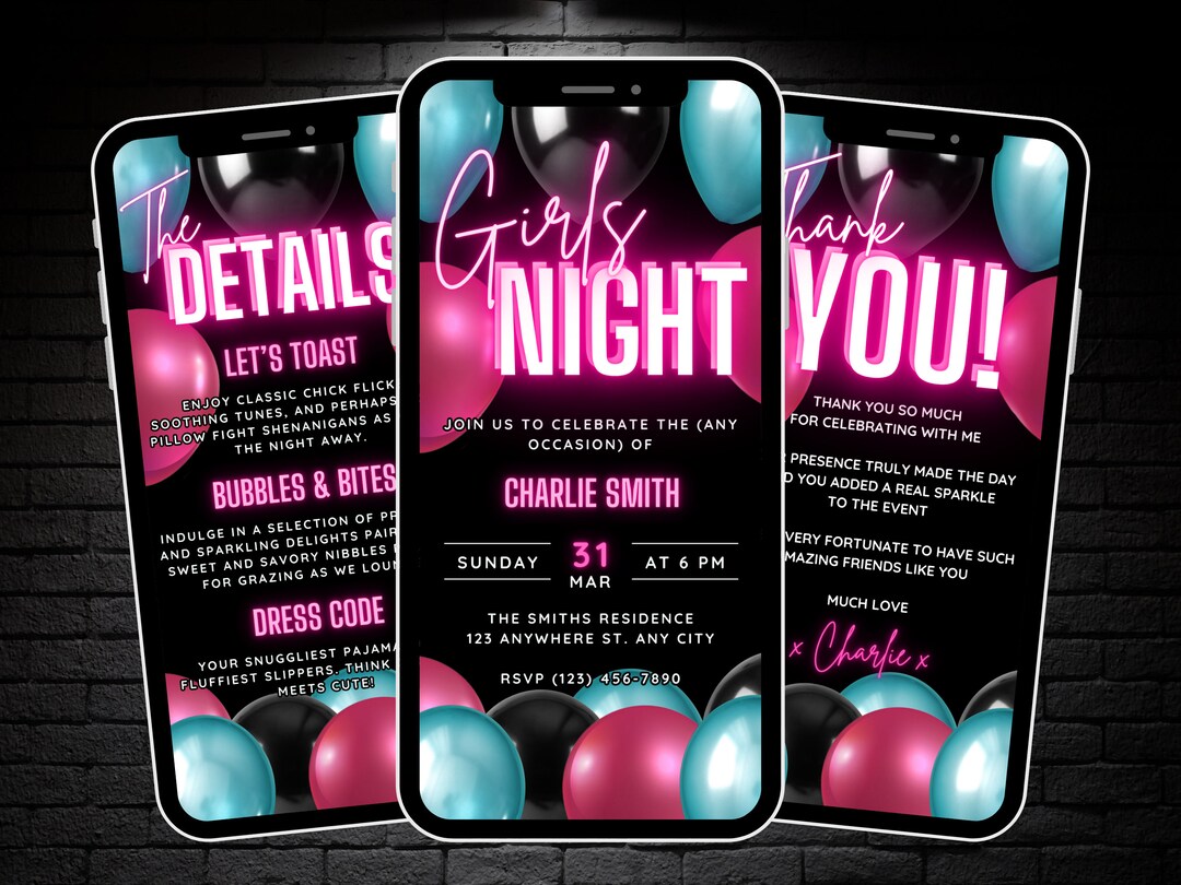 Digital Girls Night Out Invitation, Animated Pink Birthday Invite ...