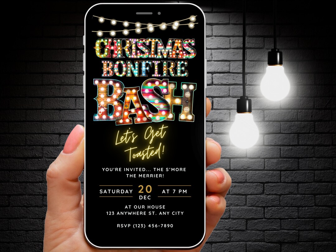 Christmas Bonfire Bash Invitation, Digital Christmas Party Invite ...