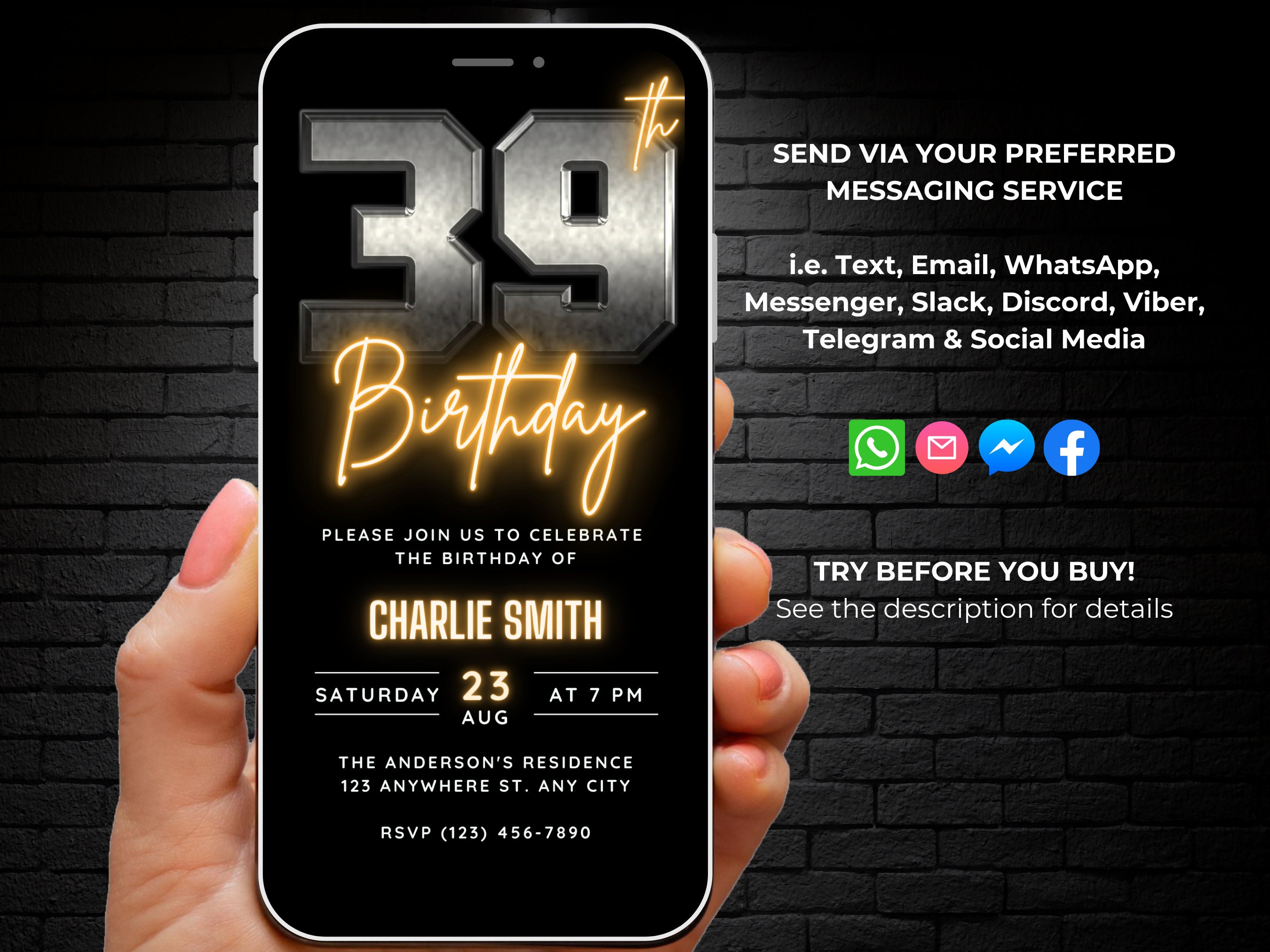 Digital 39th Birthday Invitation for Men 39 Invite Flyer - Etsy