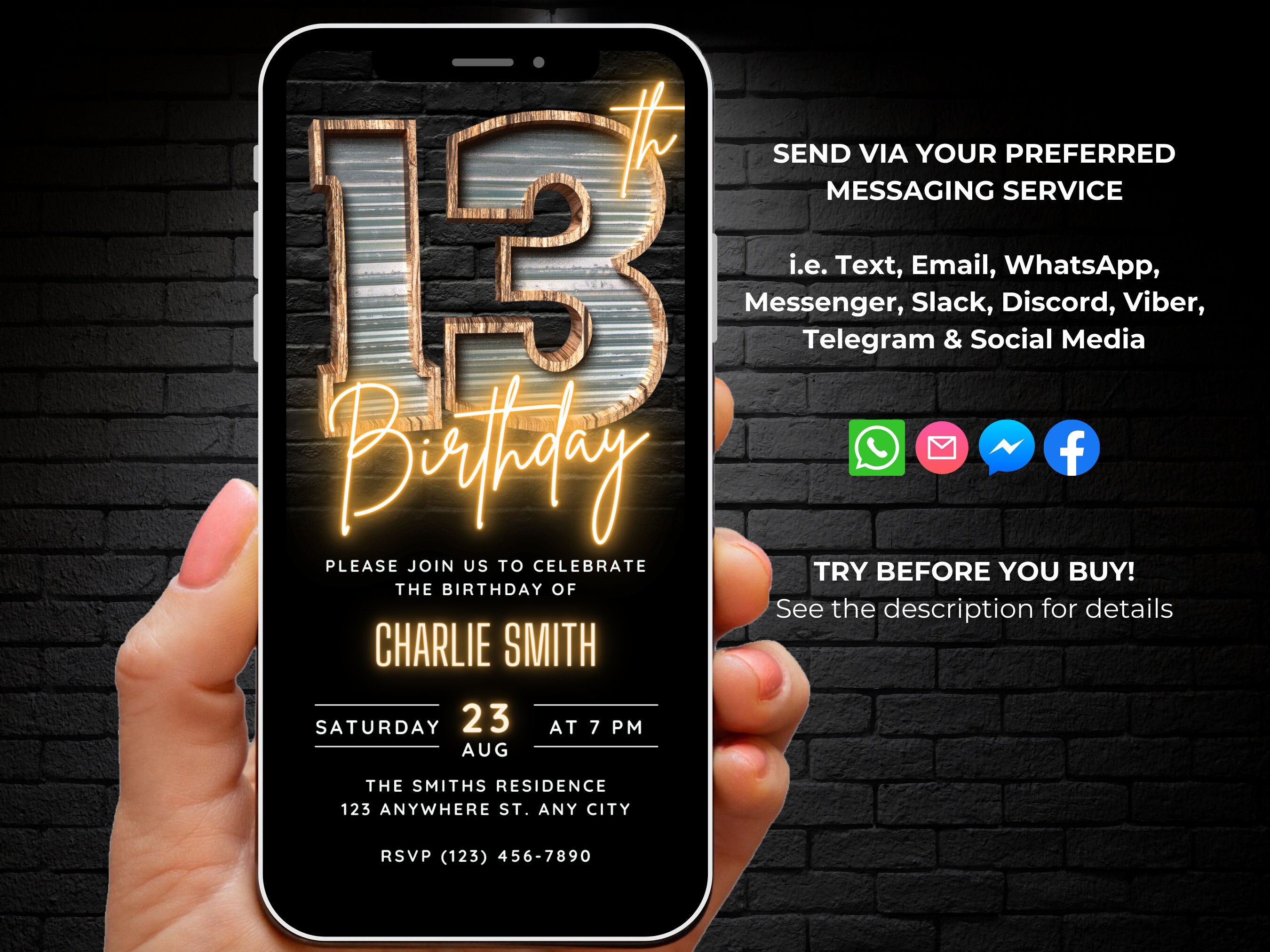 Boys Animated 13th Birthday Invitation Template, 13th Birthday Digital ...