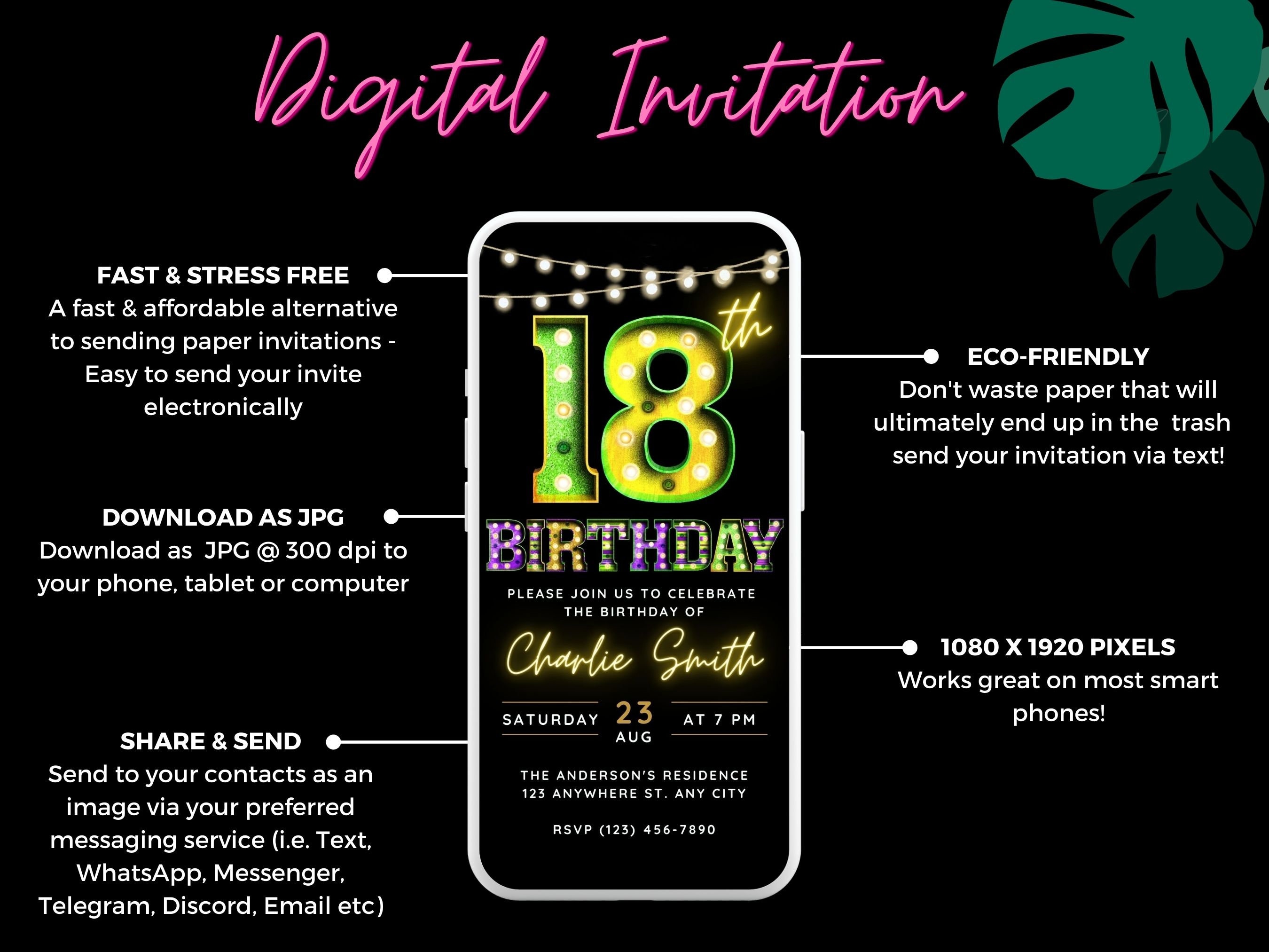 Editable 18th Birthday Invitation Template Digital Invite for - Etsy ...
