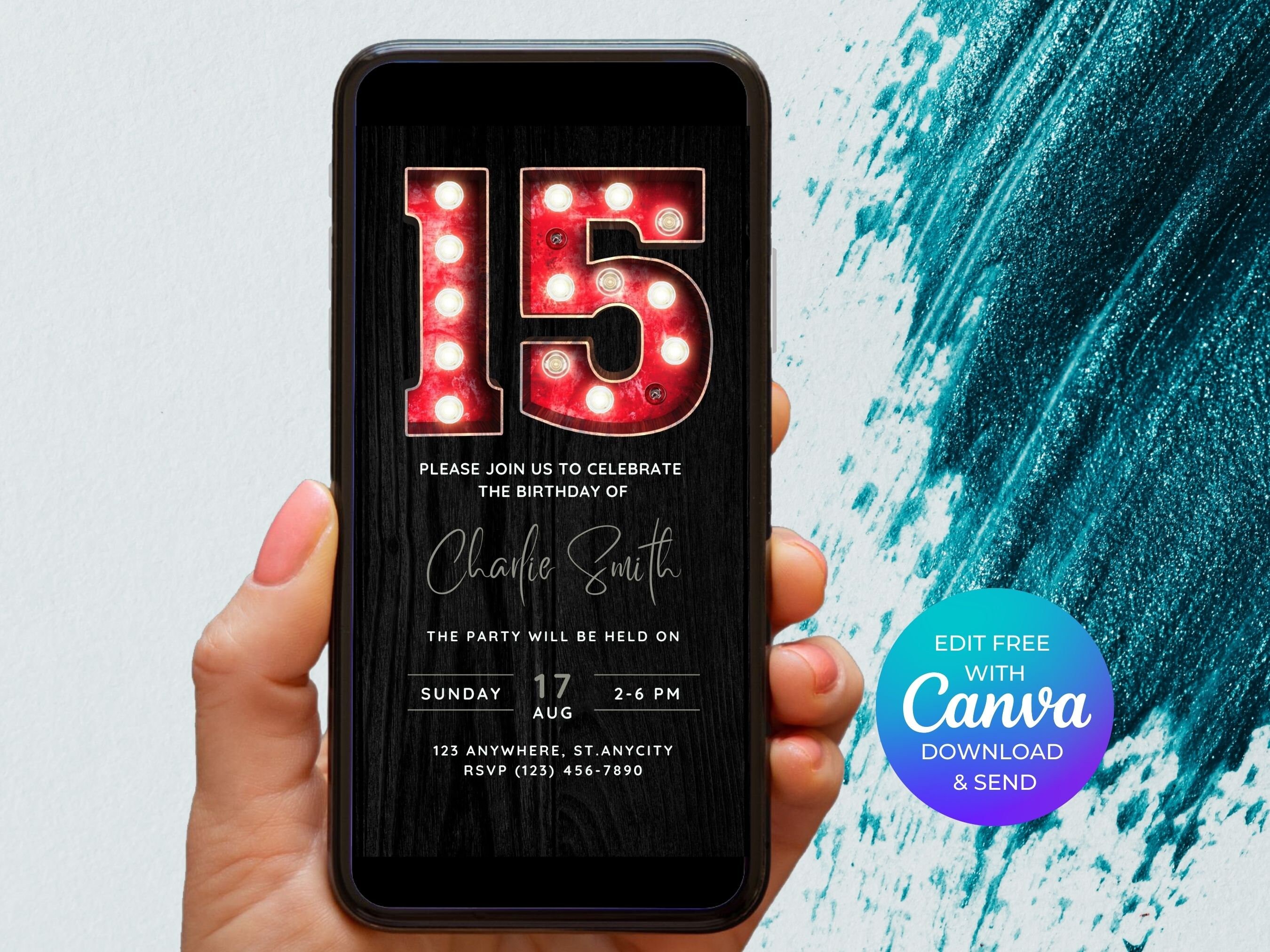 15th Birthday Party Invitation Digital 15th Party Invite - Etsy