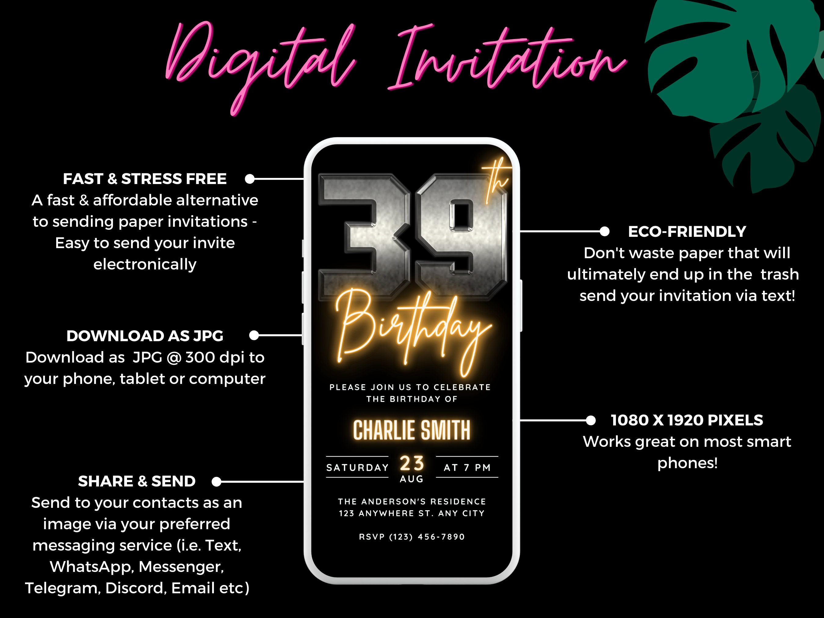 Mens 39th Birthday Invitation Template Download, 39th Birthday Invite ...