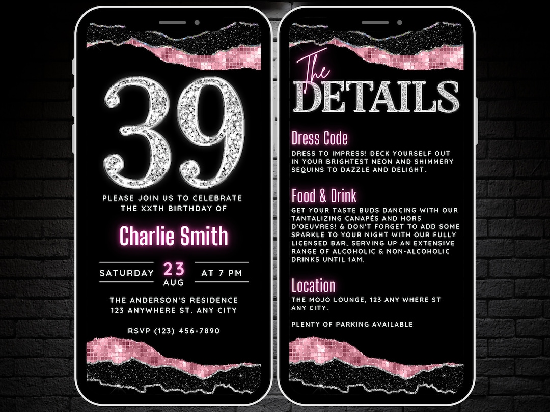Invitación digital de cumpleaños número 39, invitación de diamante ...