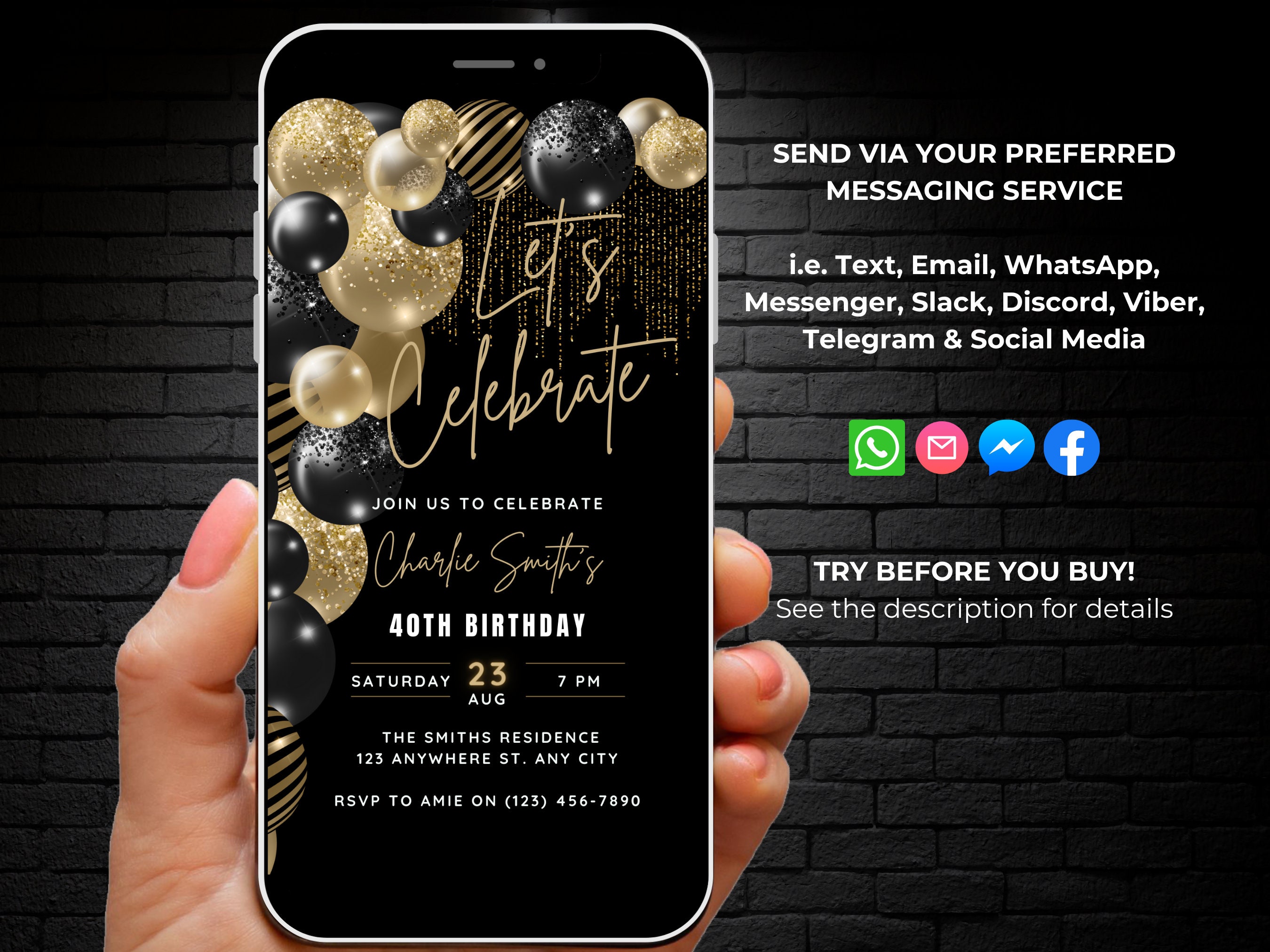 Editable Lets Celebrate Digital Invite Template Text Black & - Etsy