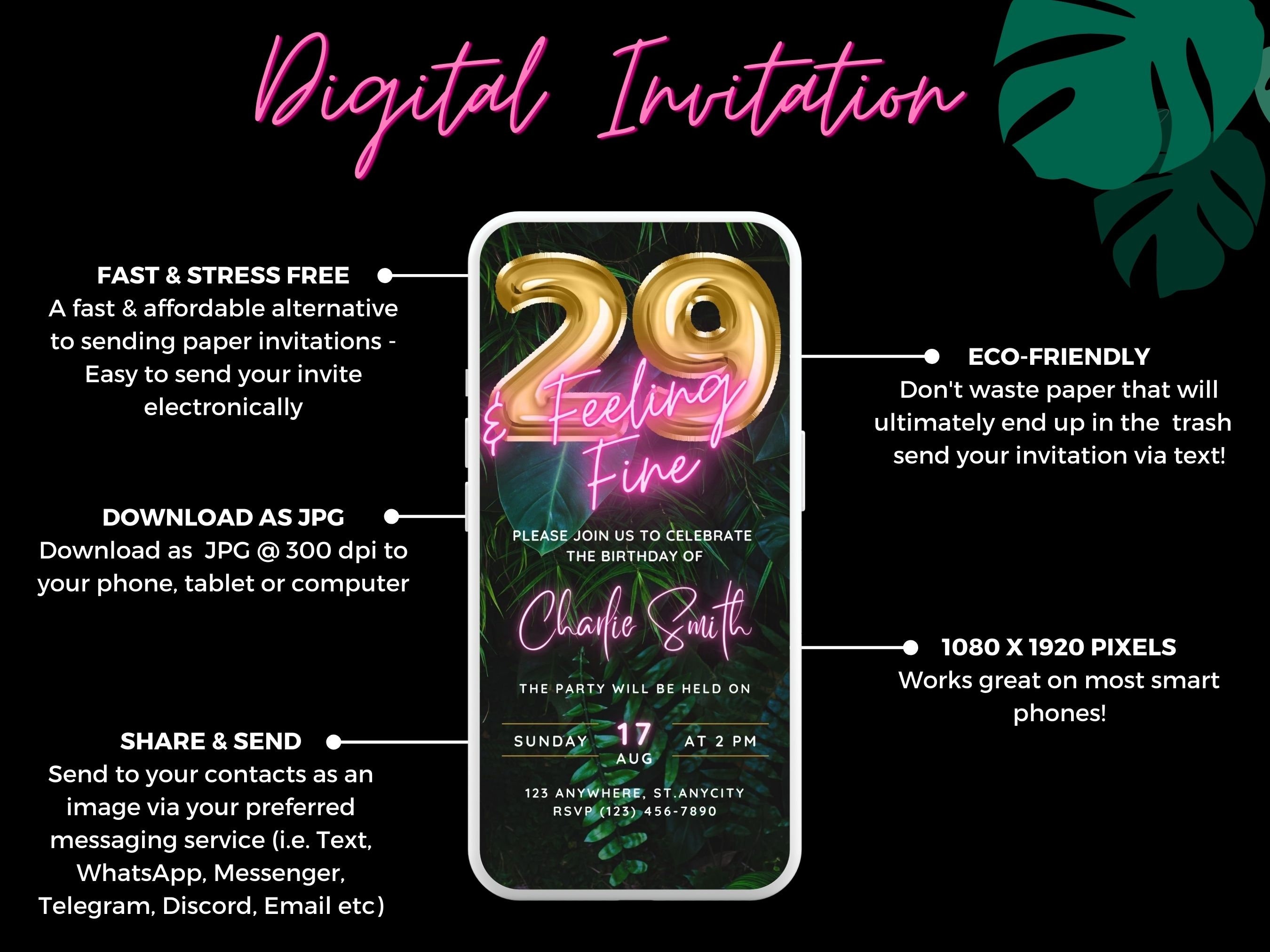 Digital 29 and Feeling Fine Birthday Party Invitation 29th - Etsy