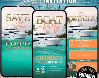 Digital Boat Party Invitation, Animated Yacht Party Invite, Pink Cruise ...