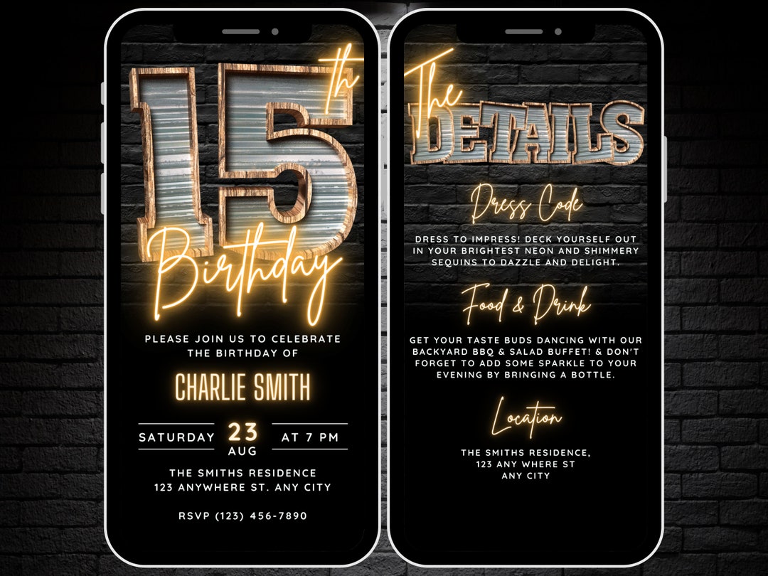 Boys Digital 15th Birthday Invitation Template, Animated 15 Digital ...