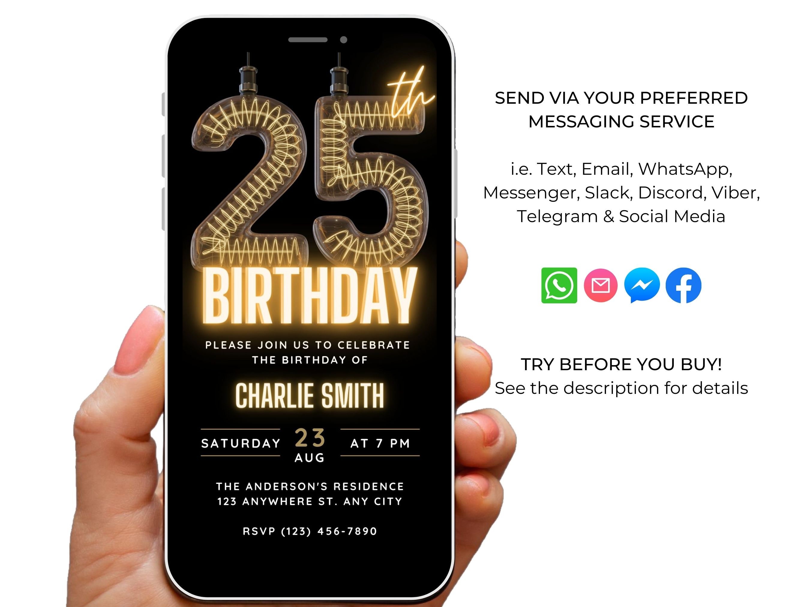Editable 25th Birthday Invitation for Men Birthday Invite - Etsy