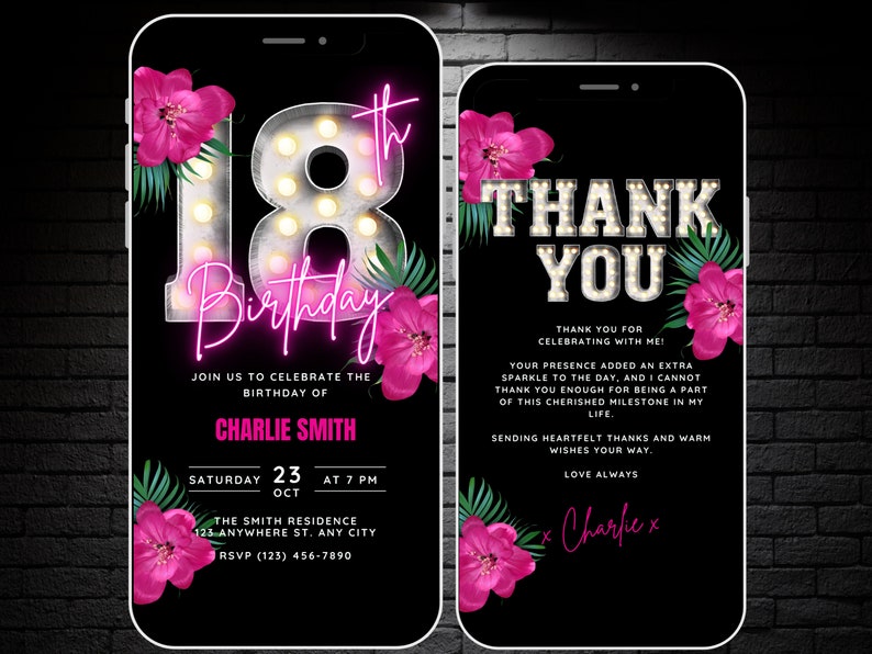 Girls 18th Birthday Video Invitation Pink Tropical Party - Etsy