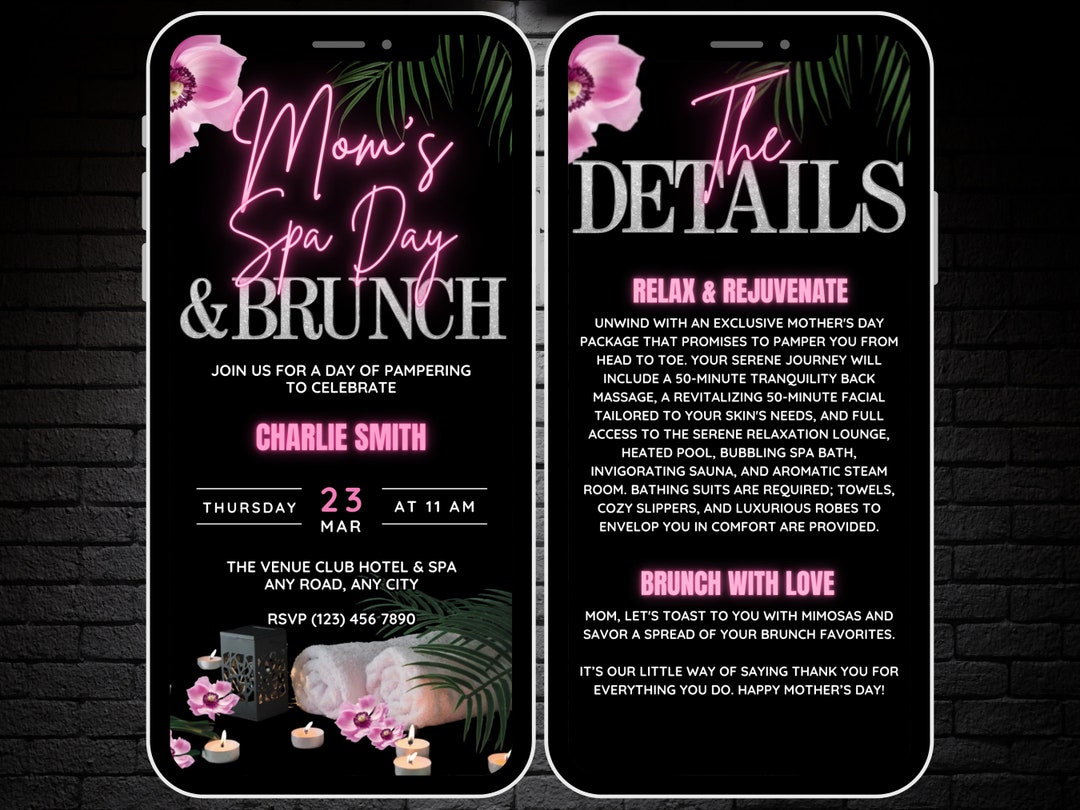 Digital Mothers Day Spa & Brunch Invite, Animated Pink Floral Spa ...