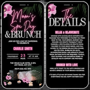 Digital Mothers Day Spa & Brunch Invite, Animated Pink Floral Spa ...