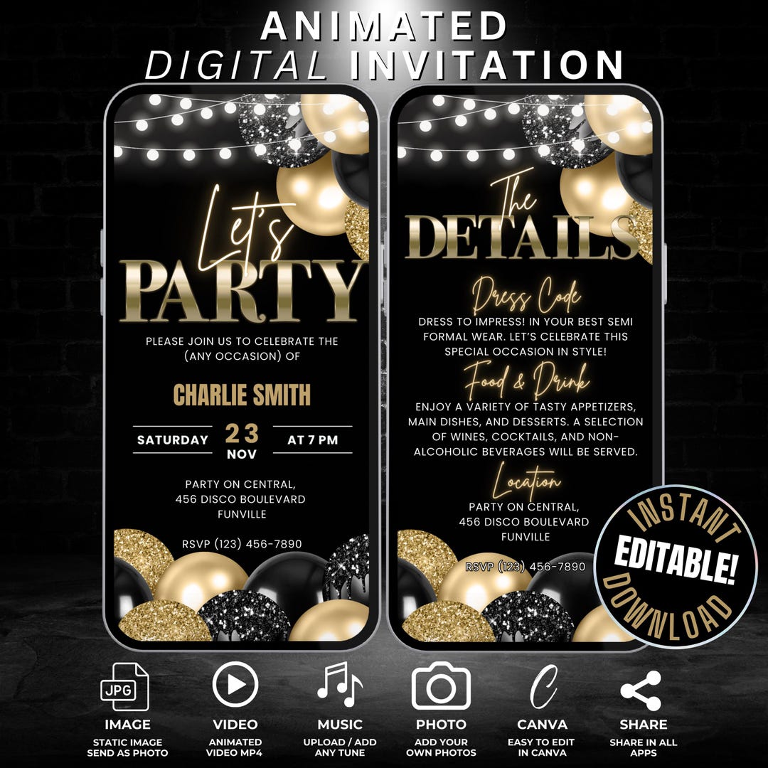 Digital Lets Party Video Invitation Template for Any Celebration ...