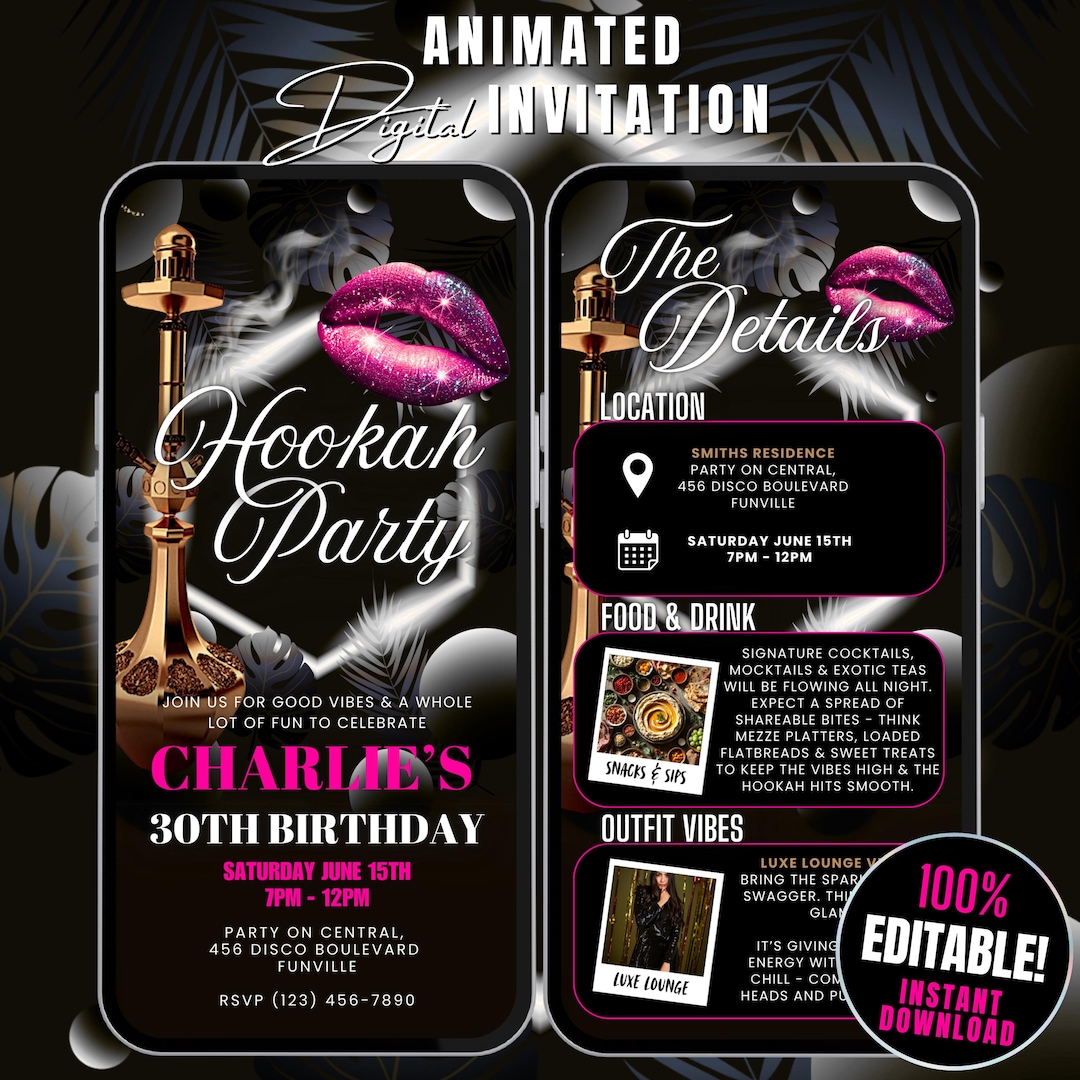 Hookah Birthday Invitation Template, Digital Shisha Lounge Invite ...