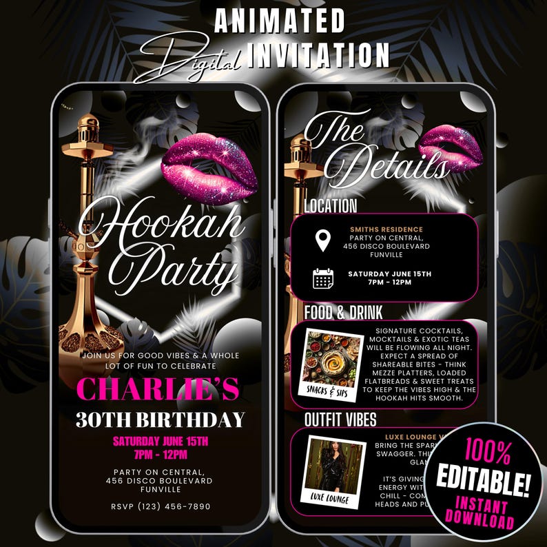 Hookah Birthday Invitation Template, Digital Shisha Lounge Invite ...