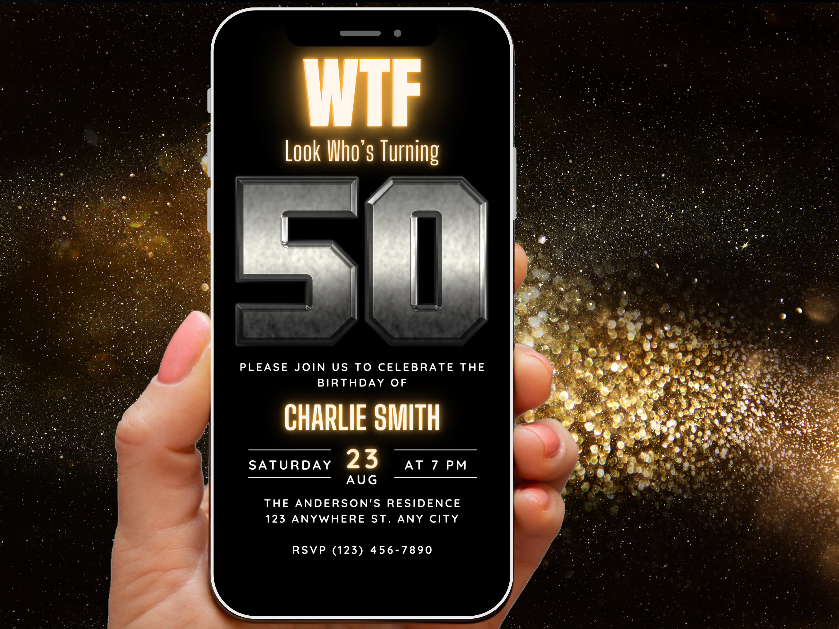 WTF Look Who's Turning 50, 50th Birthday Invitation Digital, 50th ...