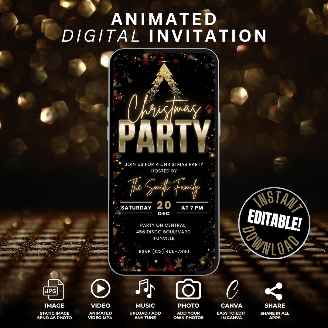 Animated Christmas Party Invite Digital Self Edit Christmas Video ...