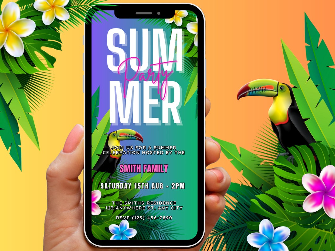 Tropical Summer Party Invitation Digital Summer Party Invite Template ...