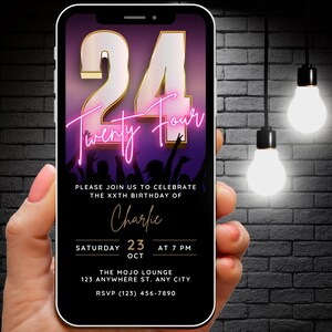 Digital 24th Birthday Invitation for Women, Editable Music Festival ...