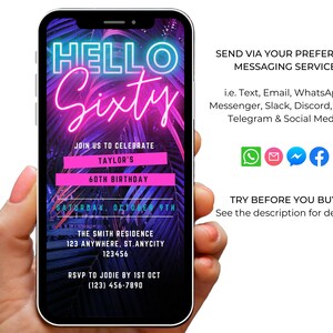 Digital Hello 60 60th Birthday Invitation Template, Tropical Themed ...