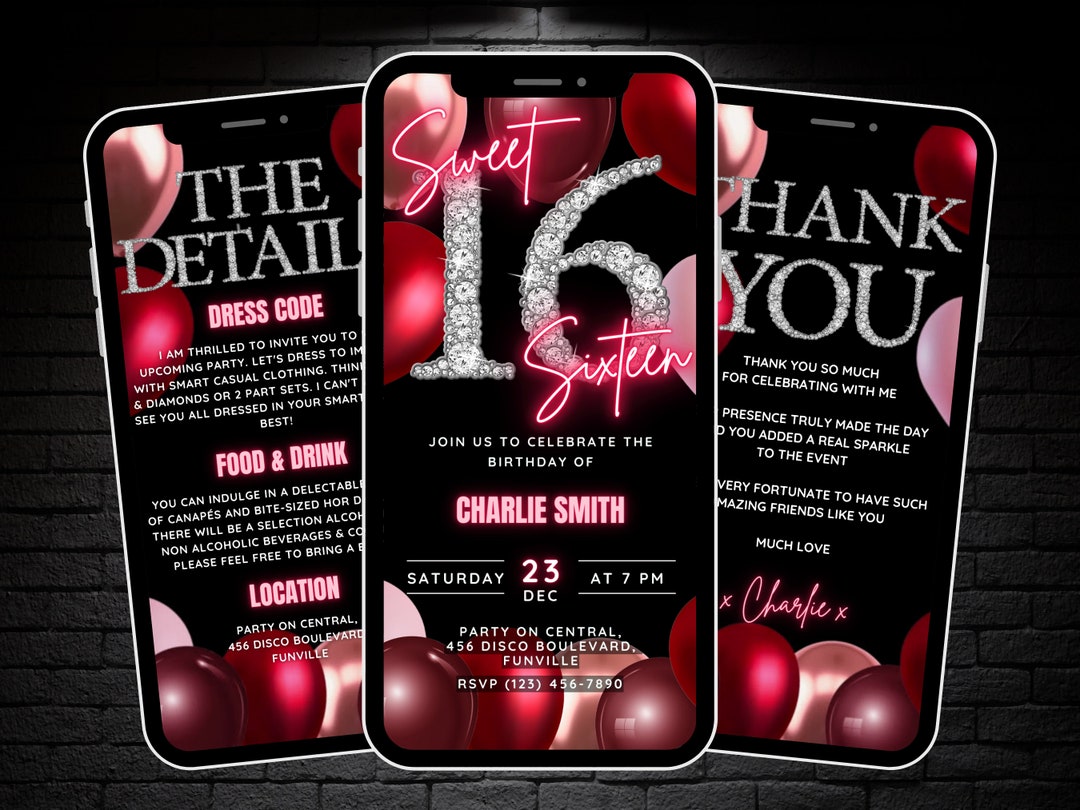 Girls Sweet 16th Birthday Digital Invitation Template, Editable ...