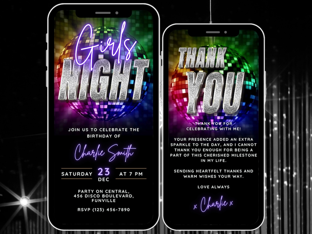 Girls Night Invite Digital Invitation Video, Disco Diva Birthday Invite ...