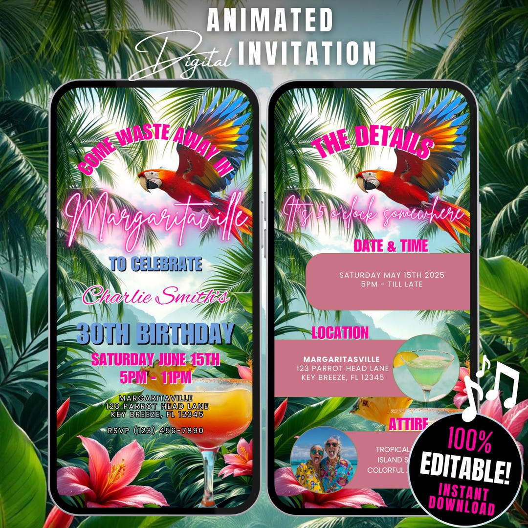 Digital Margaritaville Party Invitation Template, Animated Jimmy ...