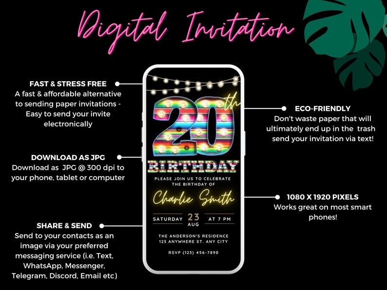 Editable 20th Birthday Invitation Template Digital Invite for - Etsy