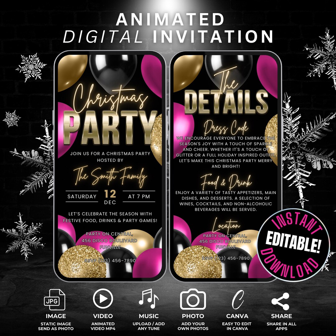 Digital Christmas Invitation Pink Self Edit Holiday Invite, Digital ...